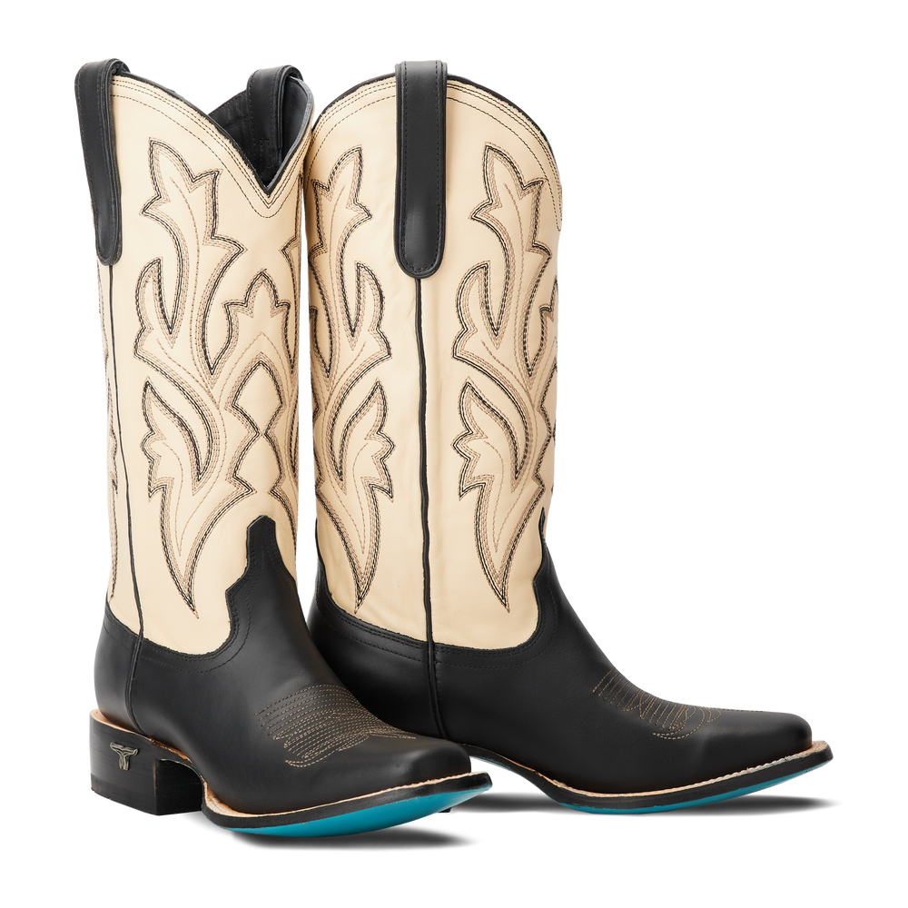 Classic Square Boot - Jet Black and Pale Ivory