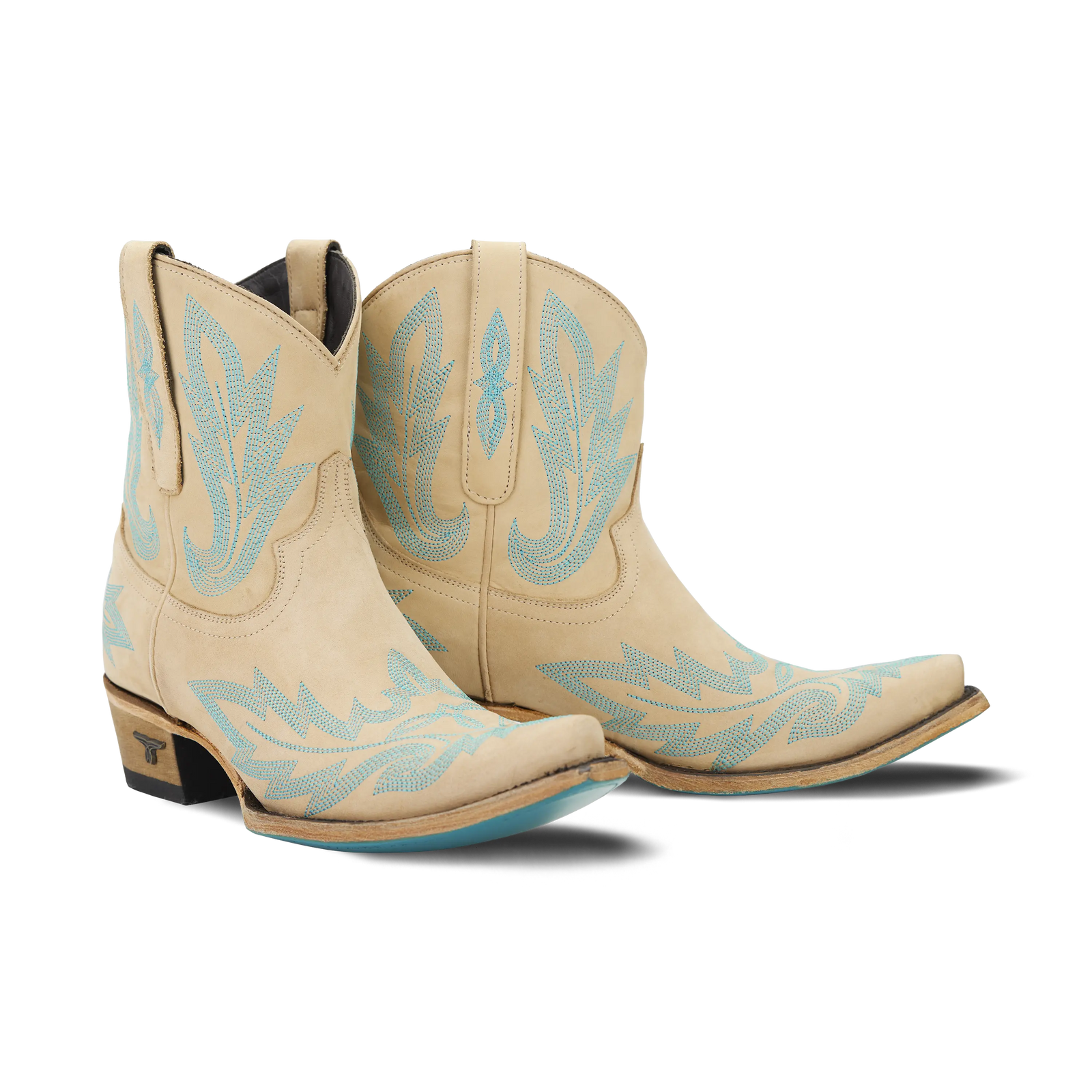 Lexington Booties Tan & Turquoise Snip Toe Women's Cowboy Ankle Boots