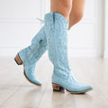 Reverie Tall Light Blue Knee High Snip Toe Boot Women's Cowboy Boots ...