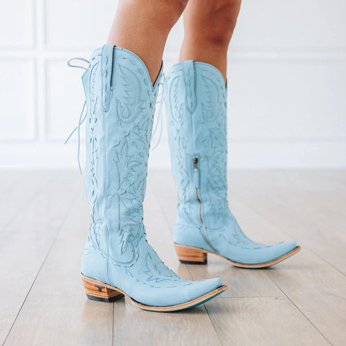 Reverie Tall Light Blue Knee High Snip Toe Boot Womens Cowboy Boots 2898