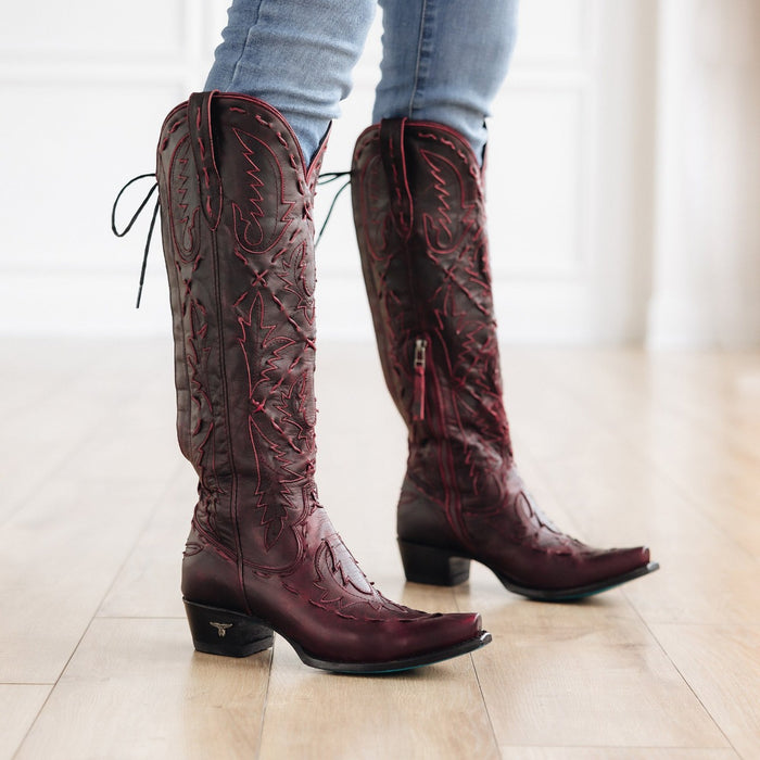 Reverie Tall Black Cherry Knee High Snip Toe Boot Women's Cowboy Boots