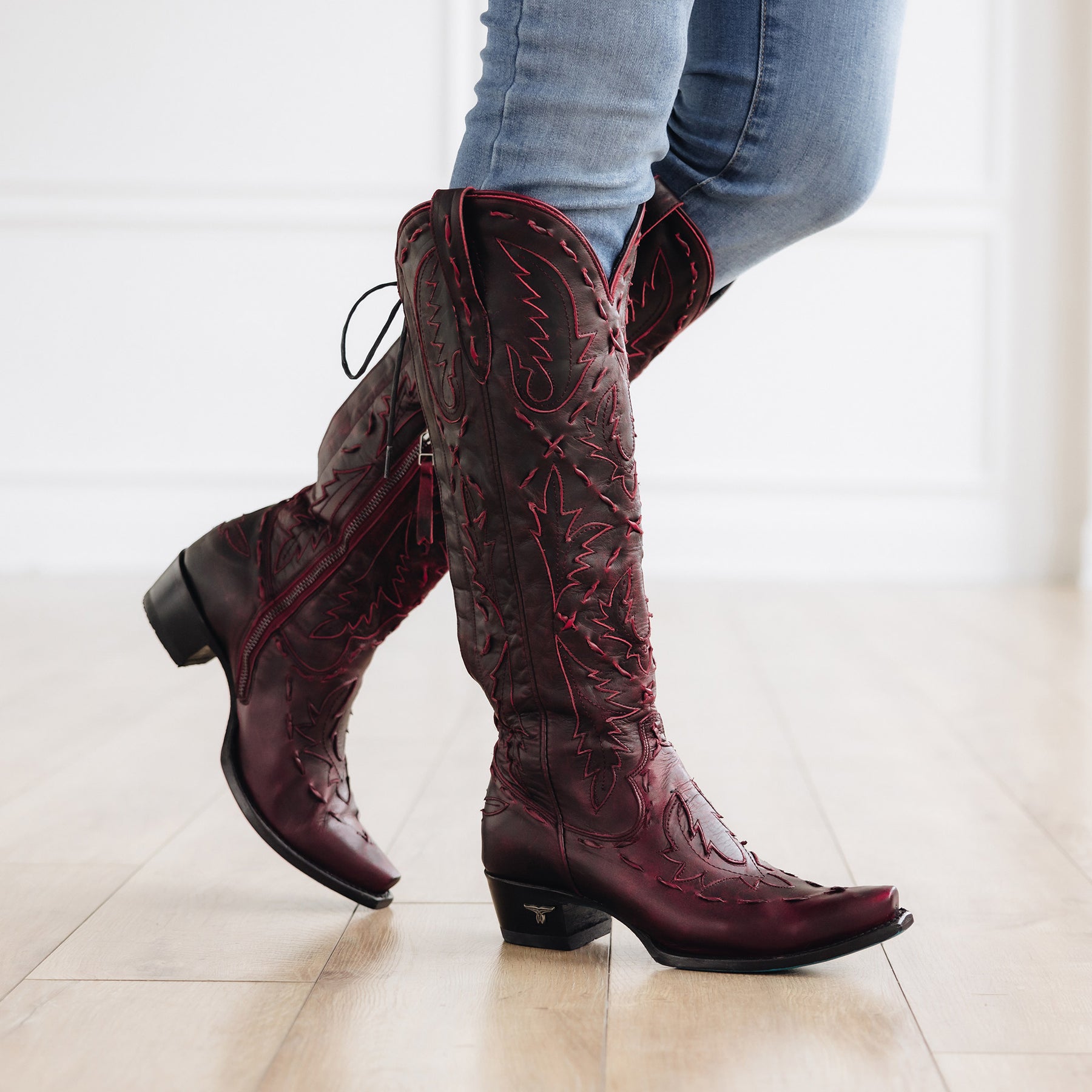 Reverie Tall Black Cherry Knee High Snip Toe Boot Women's Cowboy Boots