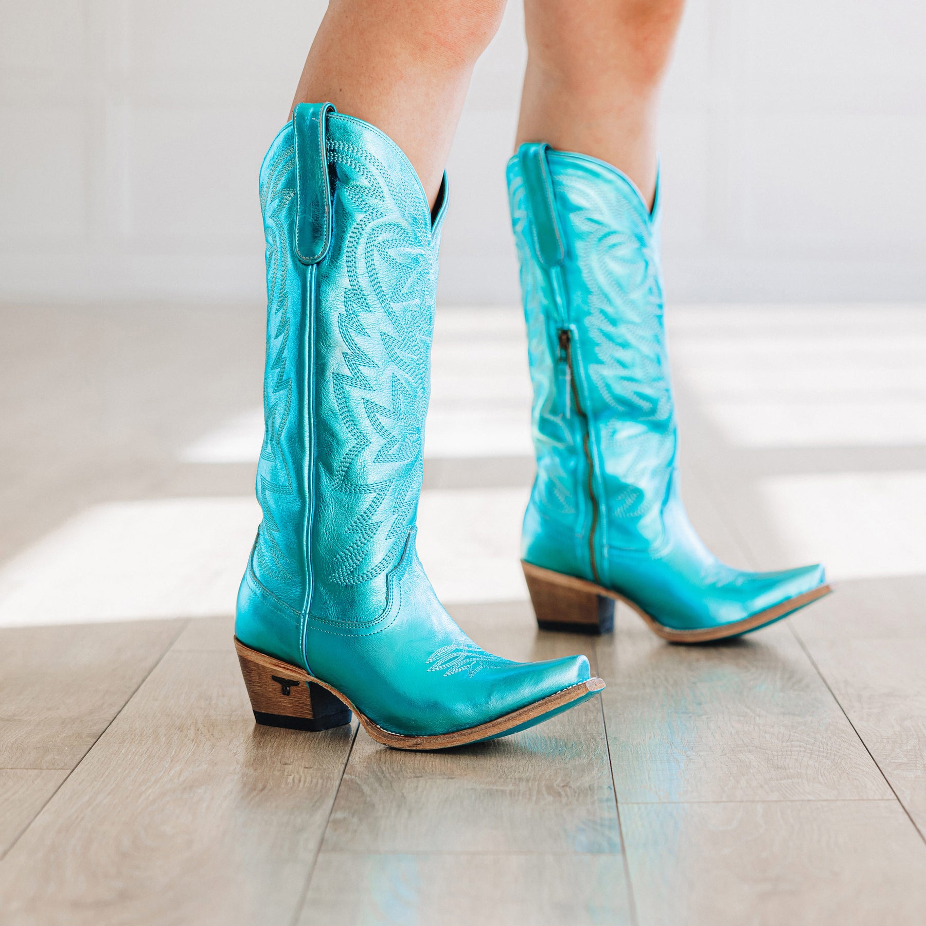 Smokeshow | Turquoise Metallic Cowgirl Boots Snip Toe Tall Fashion ...