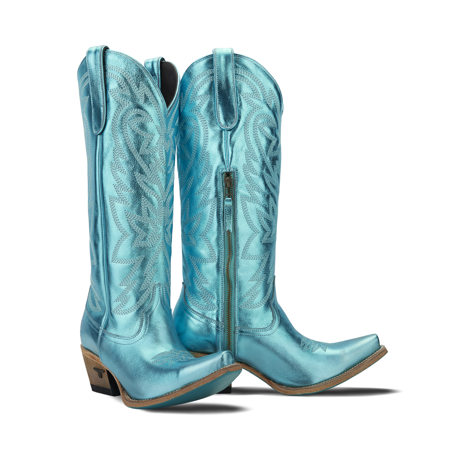 Smokeshow | Turquoise Metallic Cowgirl Boots Snip Toe Tall Fashion
