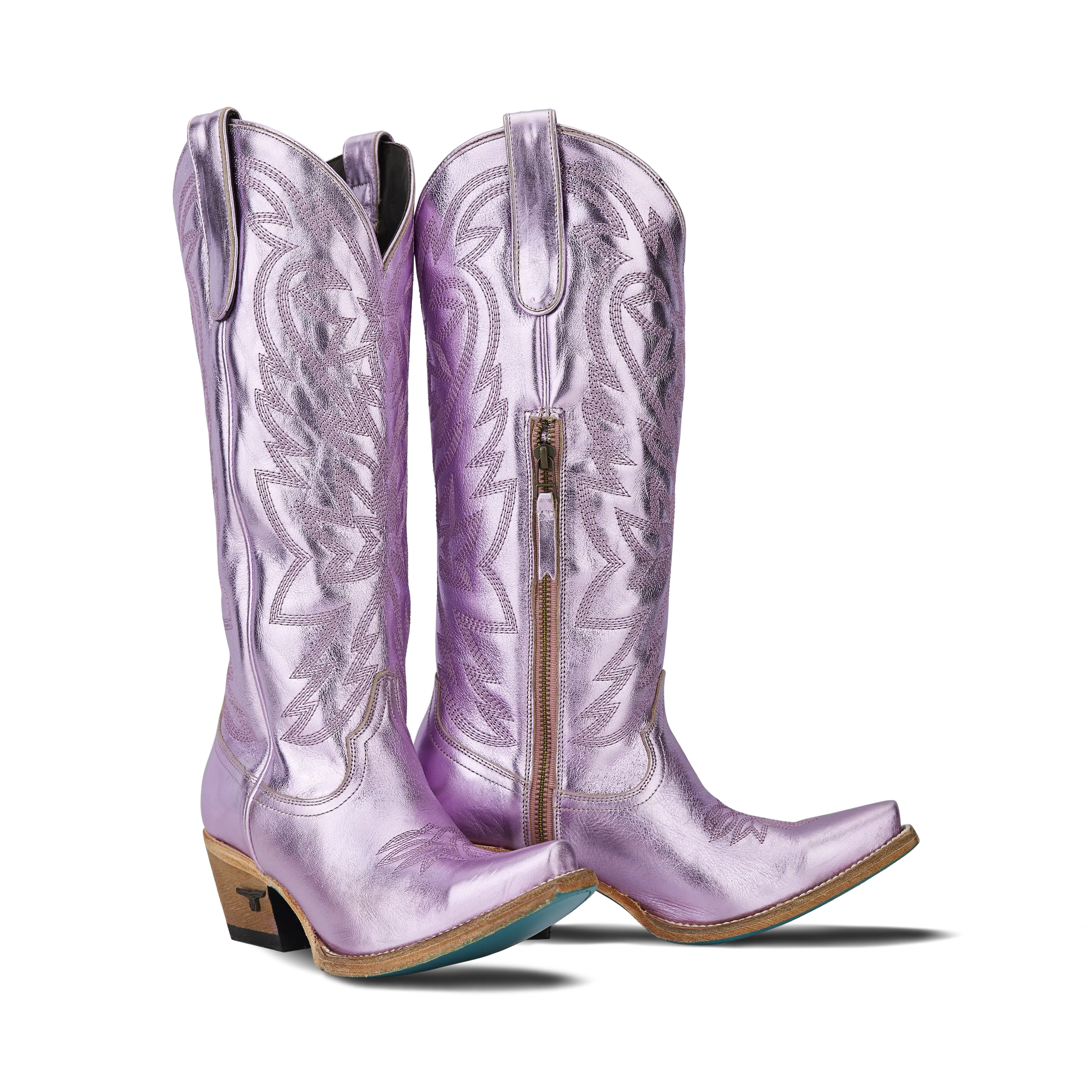Smokeshow | Lavender Metallic Cowgirl Boots Snip Toe Tall Fashion Stitch