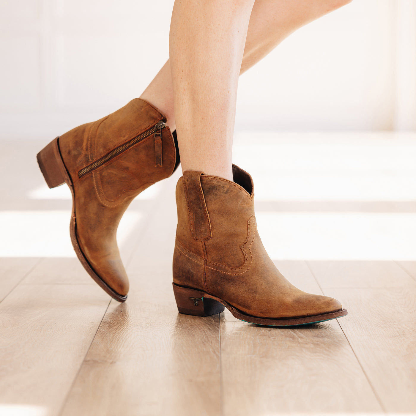 Plain Jane Bootie Womens Brown Leather Booties Western Ankle Boots