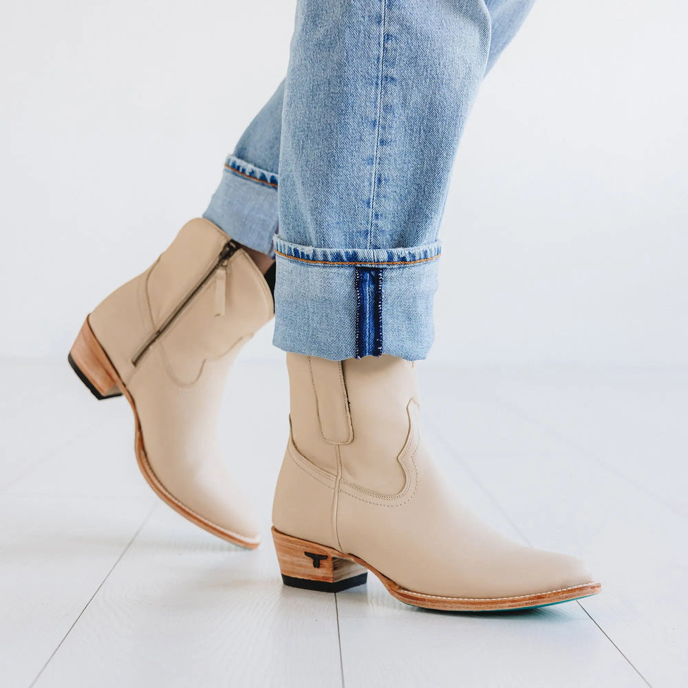Plain Jane Bootie in Pale Ivory Womens Western Ankle Boots