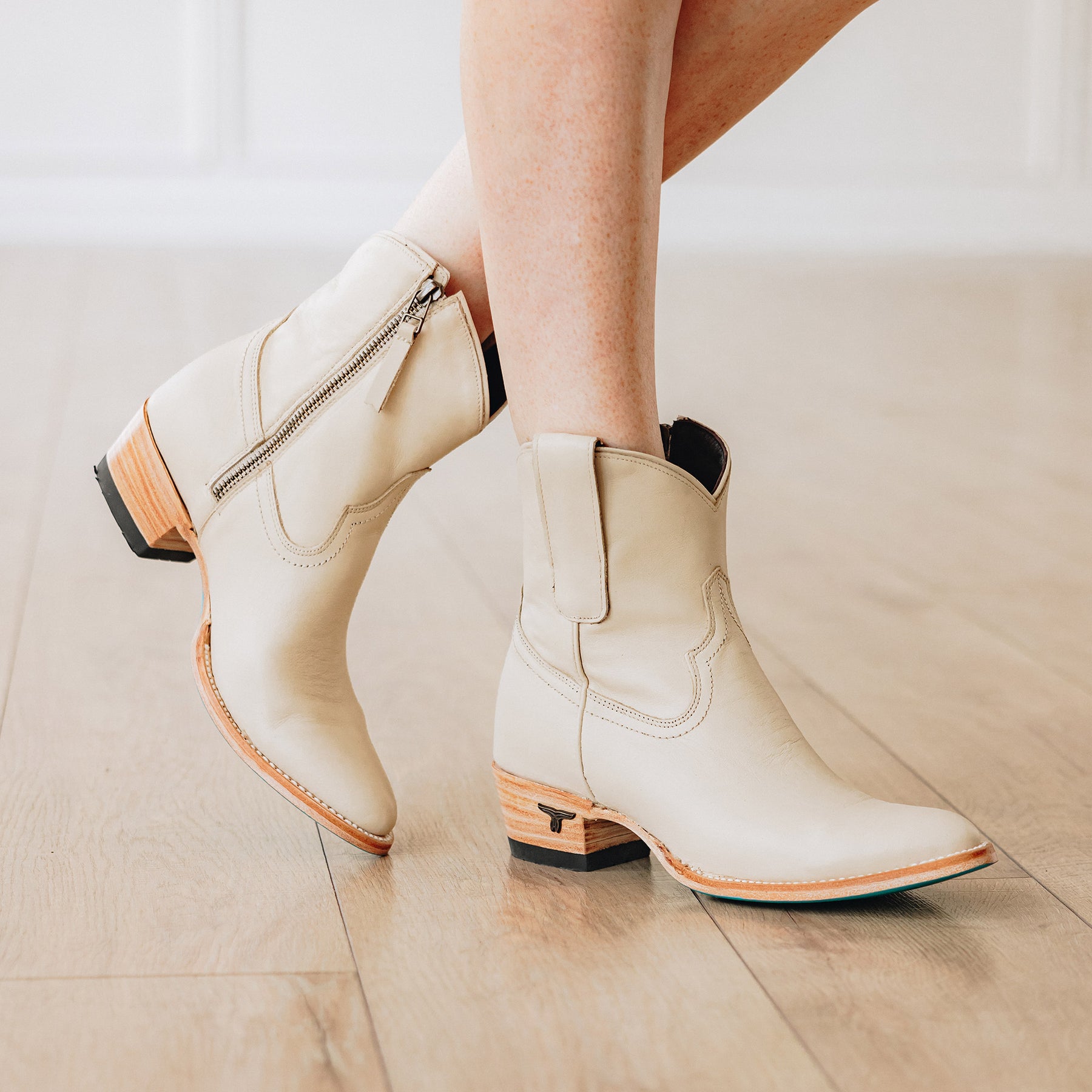 Plain Jane Bootie in Pale Ivory Womens Western Ankle Boots