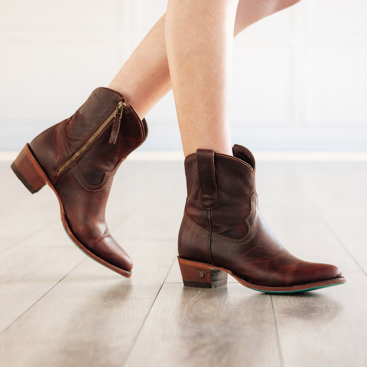 Plain Jane Bootie Womens Cognac Leather Booties Western Ankle Boots ...